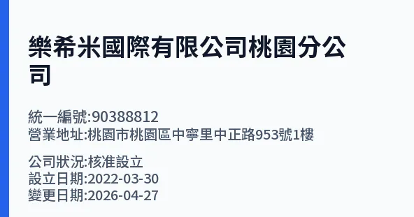 樂希米國際有限公司桃園分公司的照片-統編 90388812(桃園市) 公司登記資料與營業項目詳細圖表