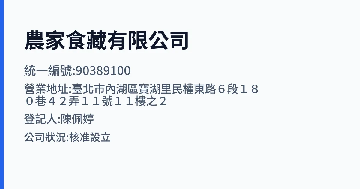 農家食藏有限公司 - 統編 90389100(臺北市) 公司登記資料與營業項目詳細圖表