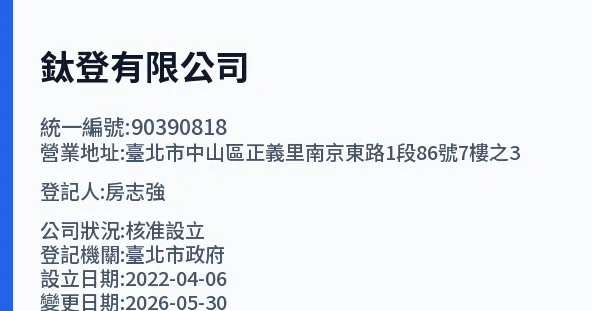 鈦登有限公司的照片-統編 90390818(臺北市) 公司登記資料與營業項目詳細圖表