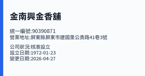金南興金香舖的照片-統編 90390871(屏東縣) 公司登記資料與營業項目詳細圖表
