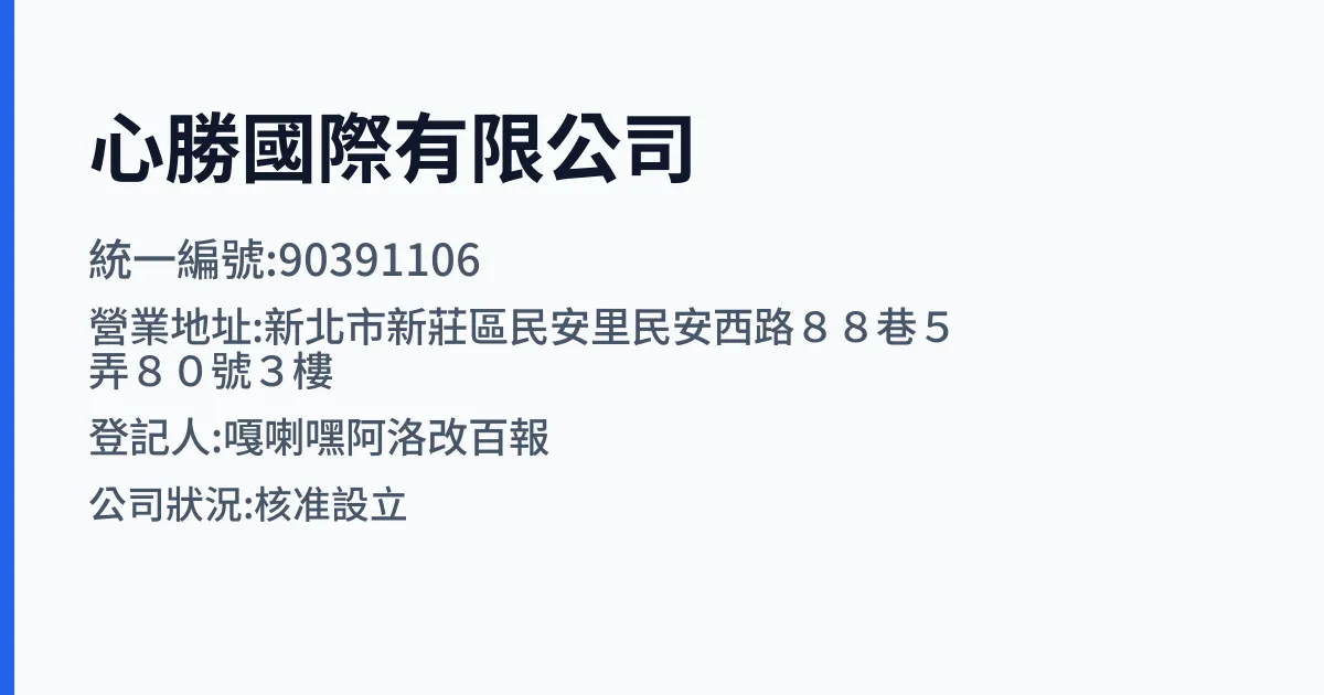 心勝國際有限公司 - 統編 90391106(新北市) 公司登記資料與營業項目詳細圖表