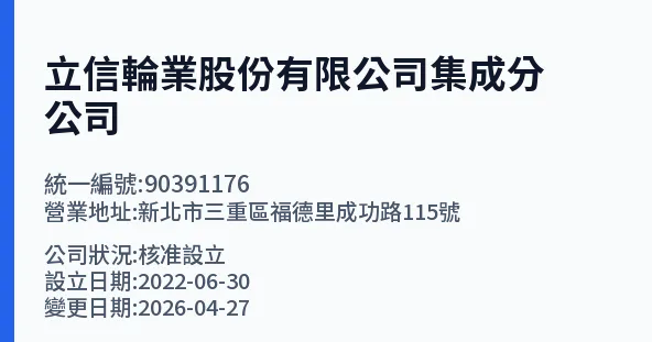 立信輪業股份有限公司集成分公司的照片-統編 90391176(新北市) 公司登記資料與營業項目詳細圖表