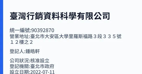 臺灣行銷資料科學有限公司的照片-統編 90392870(臺北市) 公司登記資料與營業項目詳細圖表