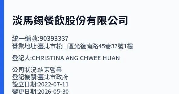 淡馬錫餐飲股份有限公司的照片-統編 90393337(臺北市) 公司登記資料與營業項目詳細圖表