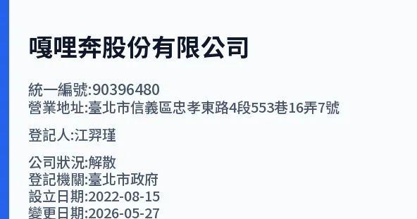 嘎哩奔股份有限公司的照片-統編 90396480(臺北市) 公司登記資料與營業項目詳細圖表