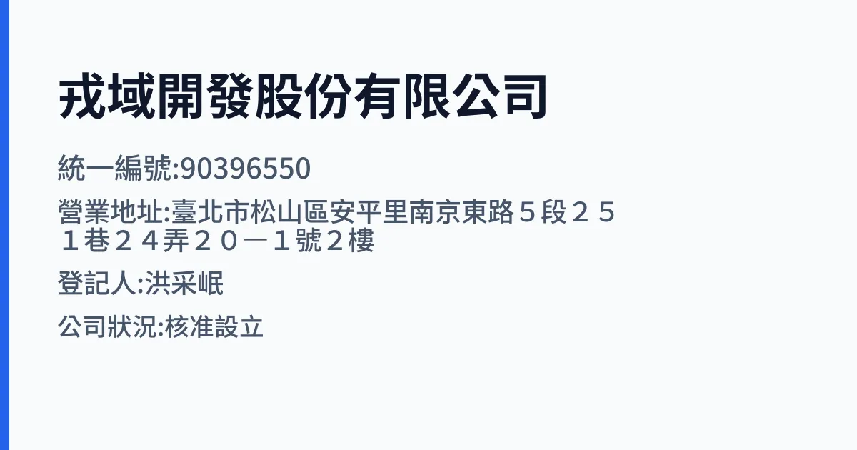 戎域開發股份有限公司 - 統編 90396550(臺北市) 公司登記資料與營業項目詳細圖表