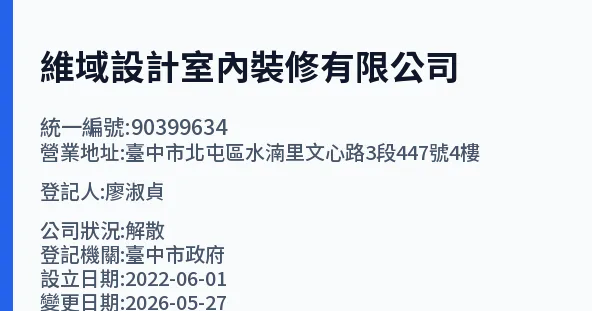 維域設計室內裝修有限公司的照片-統編 90399634(臺中市) 公司登記資料與營業項目詳細圖表