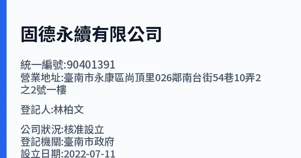 固德永續有限公司的照片-統編 90401391(臺南市) 公司登記資料與營業項目詳細圖表
