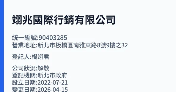 翊兆國際行銷有限公司的照片-統編 90403285(新北市) 公司登記資料與營業項目詳細圖表