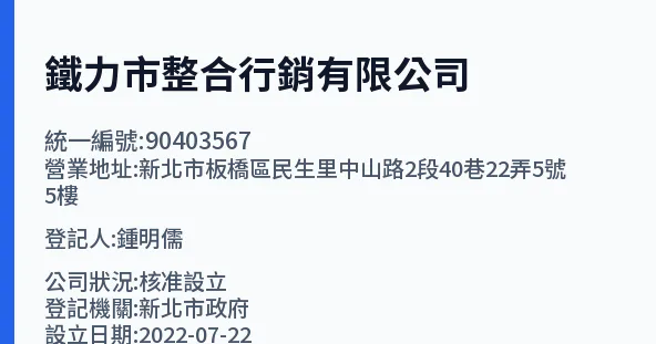 鐵力市整合行銷有限公司的照片-統編 90403567(新北市) 公司登記資料與營業項目詳細圖表