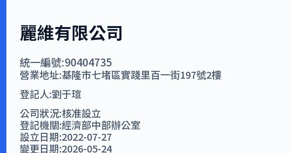 麗維有限公司的照片-統編 90404735(基隆市) 公司登記資料與營業項目詳細圖表