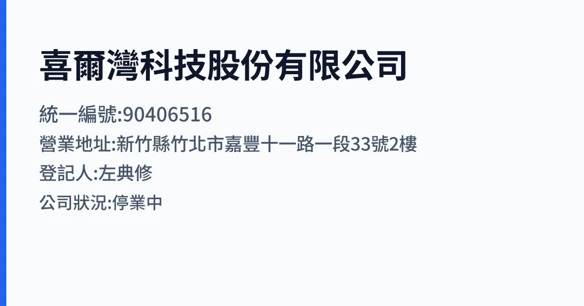 喜爾灣科技股份有限公司 - 統編 90406516(新竹縣) 公司登記資料與營業項目詳細圖表