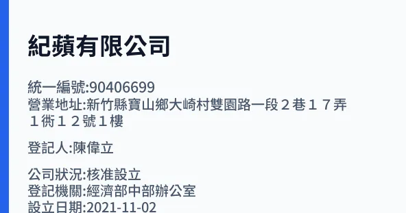 紀蘋有限公司的照片-統編 90406699(新竹市) 公司登記資料與營業項目詳細圖表