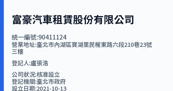 富豪汽車租賃股份有限公司的照片-統編 90411124(臺北市) 公司登記資料與營業項目詳細圖表