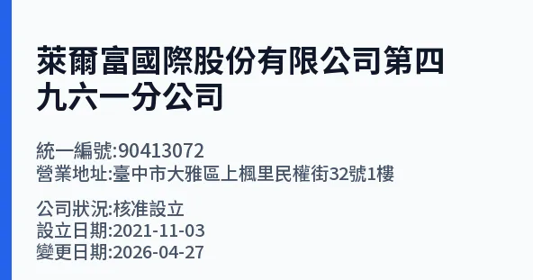 萊爾富國際股份有限公司第四九六一分公司的照片-統編 90413072(臺中市) 公司登記資料與營業項目詳細圖表