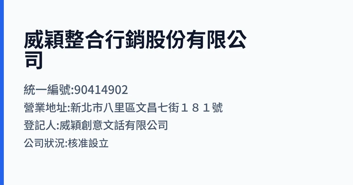 威穎整合行銷股份有限公司 - 統編 90414902(新北市) 公司登記資料與營業項目詳細圖表