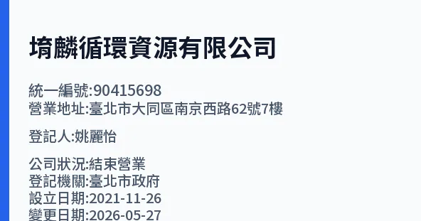 堉麟循環資源有限公司的照片-統編 90415698(臺北市) 公司登記資料與營業項目詳細圖表