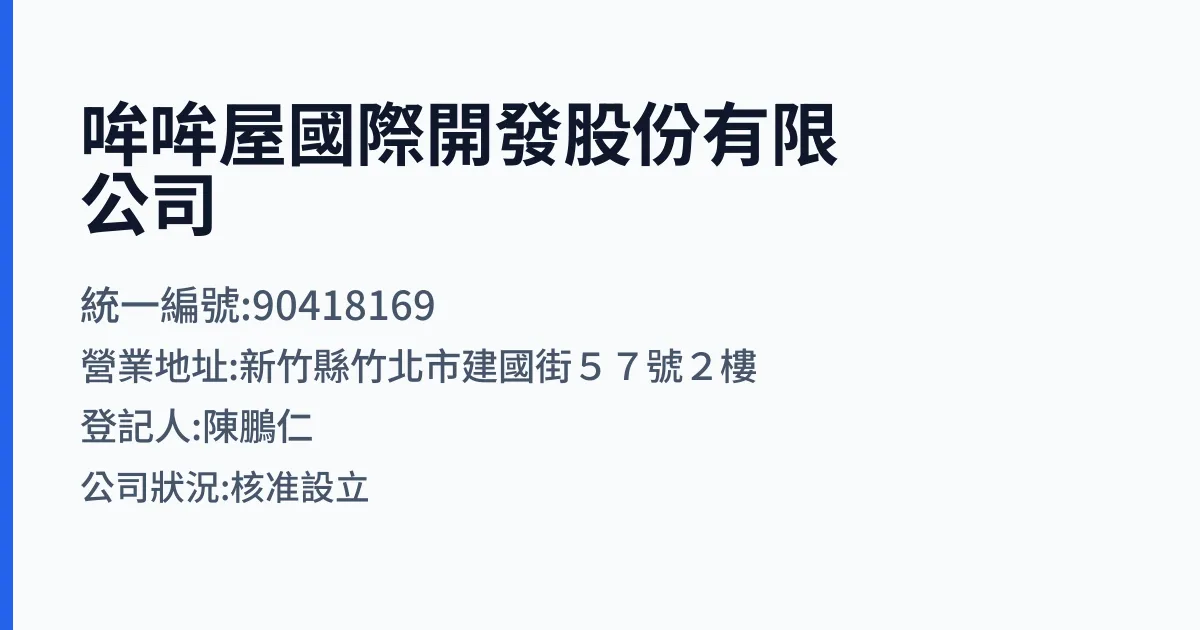 哞哞屋國際開發股份有限公司 - 統編 90418169(新竹縣) 公司登記資料與營業項目詳細圖表