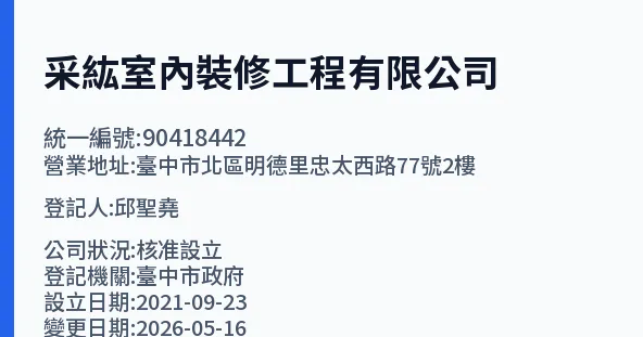 采紘室內裝修工程有限公司的照片-統編 90418442(臺中市) 公司登記資料與營業項目詳細圖表