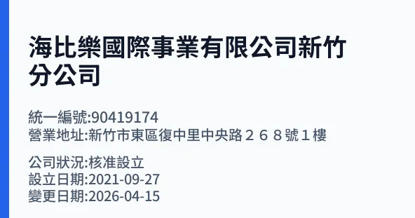 海比樂國際事業有限公司新竹分公司的照片-統編 90419174(新竹市) 公司登記資料與營業項目詳細圖表