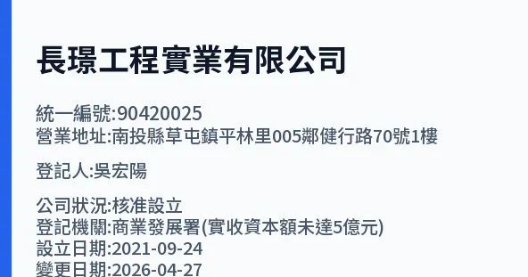 長璟工程實業有限公司的照片-統編 90420025(南投縣) 公司登記資料與營業項目詳細圖表