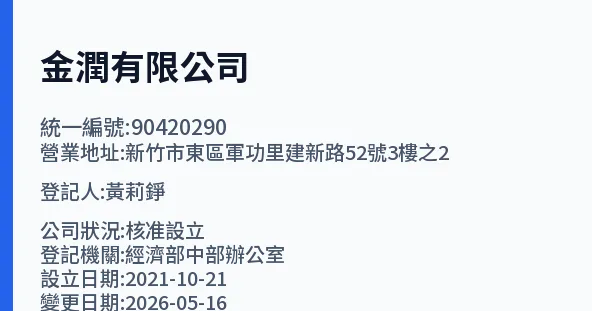 金潤有限公司的照片-統編 90420290(新竹市) 公司登記資料與營業項目詳細圖表