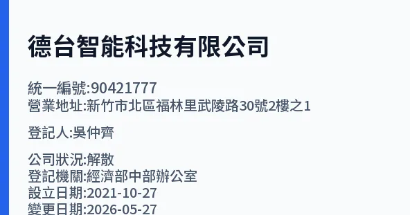 德台智能科技有限公司的照片-統編 90421777(新竹市) 公司登記資料與營業項目詳細圖表