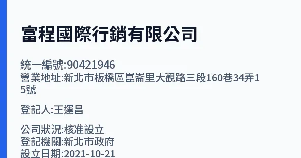 富程國際行銷有限公司的照片-統編 90421946(新北市) 公司登記資料與營業項目詳細圖表