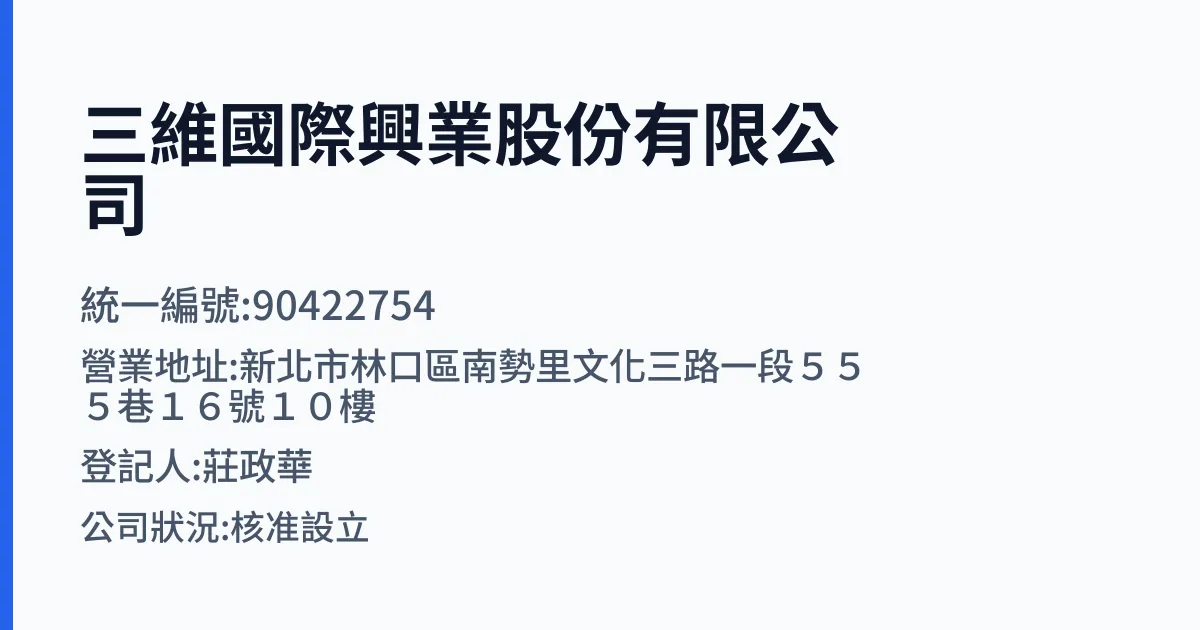 三維國際興業股份有限公司 - 統編 90422754(新北市) 公司登記資料與營業項目詳細圖表