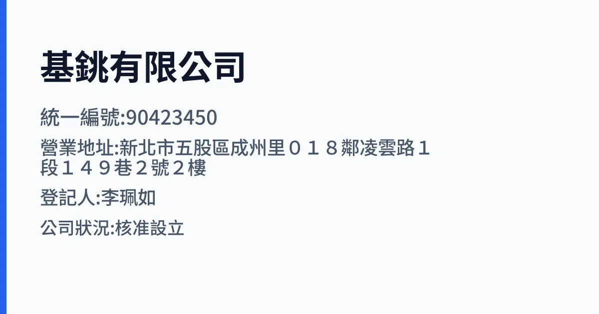 基銚有限公司 - 統編 90423450(新北市) 公司登記資料與營業項目詳細圖表