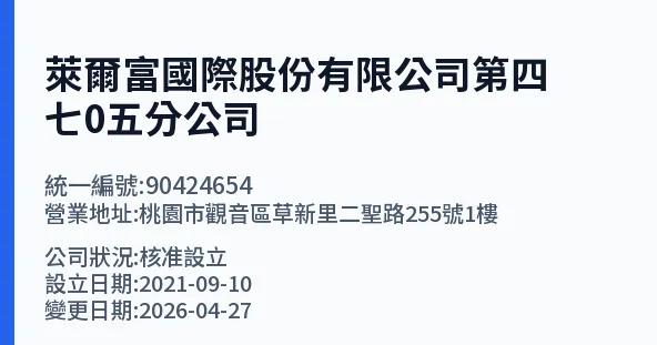萊爾富國際股份有限公司第四七0五分公司的照片-統編 90424654(桃園市) 公司登記資料與營業項目詳細圖表