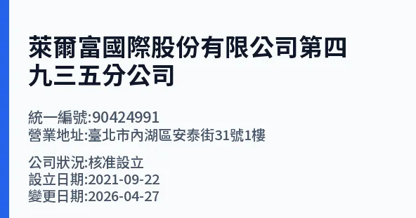 萊爾富國際股份有限公司第四九三五分公司的照片-統編 90424991(臺北市) 公司登記資料與營業項目詳細圖表