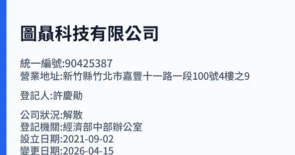 圖贔科技有限公司的照片-統編 90425387(新竹縣) 公司登記資料與營業項目詳細圖表