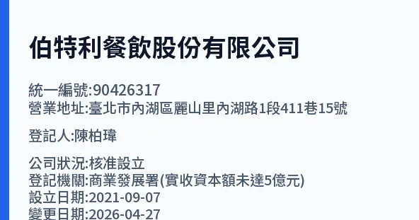 伯特利餐飲股份有限公司的照片-統編 90426317(臺北市) 公司登記資料與營業項目詳細圖表