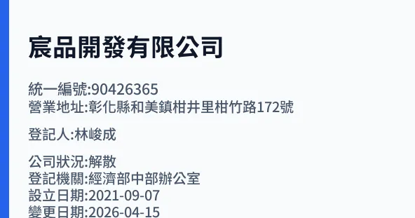 宸品開發有限公司的照片-統編 90426365(彰化縣) 公司登記資料與營業項目詳細圖表