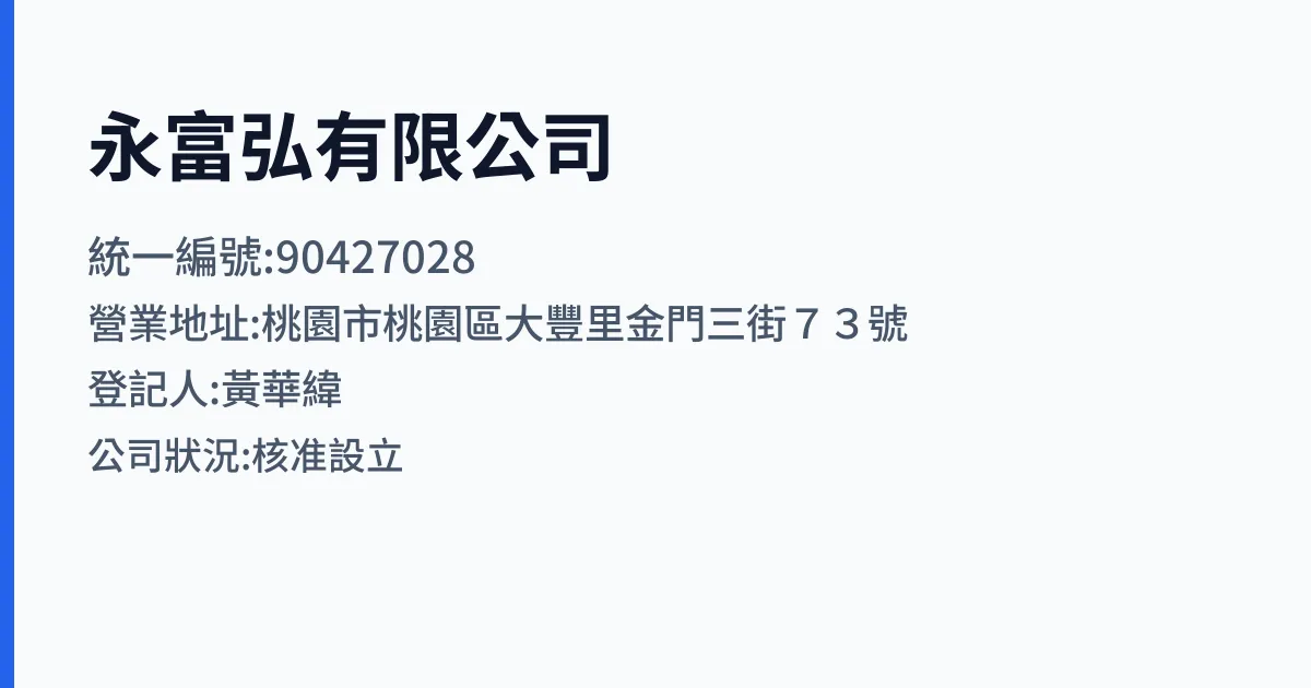 永富弘有限公司 - 統編 90427028(桃園市) 公司登記資料與營業項目詳細圖表