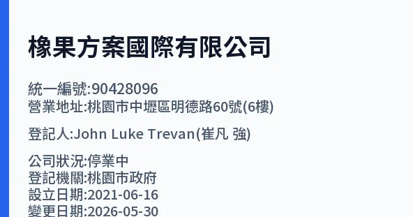 橡果方案國際有限公司的照片-統編 90428096(桃園市) 公司登記資料與營業項目詳細圖表