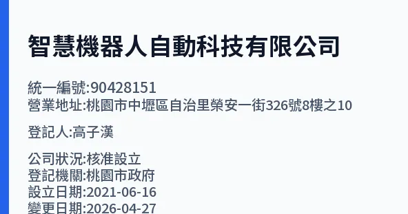 智慧機器人自動科技有限公司的照片-統編 90428151(桃園市) 公司登記資料與營業項目詳細圖表