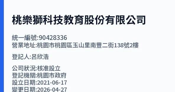 桃樂獅科技教育股份有限公司的照片-統編 90428336(桃園市) 公司登記資料與營業項目詳細圖表