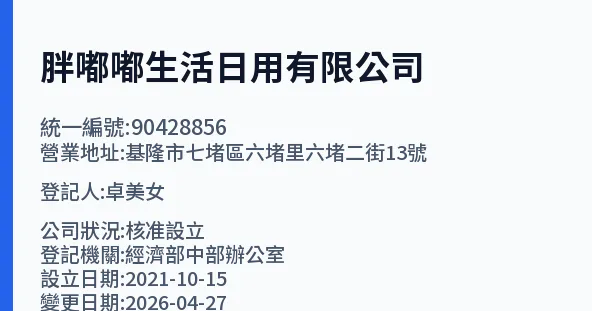 胖嘟嘟生活日用有限公司的照片-統編 90428856(基隆市) 公司登記資料與營業項目詳細圖表