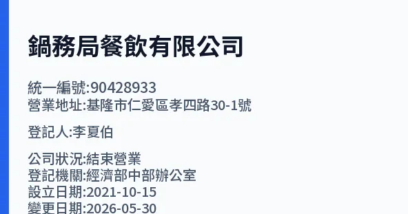 鍋務局餐飲有限公司的照片-統編 90428933(基隆市) 公司登記資料與營業項目詳細圖表