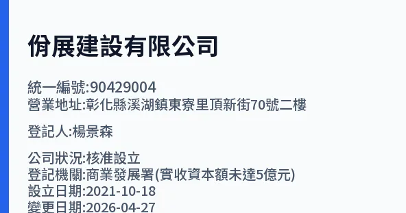 佾展建設有限公司的照片-統編 90429004(彰化縣) 公司登記資料與營業項目詳細圖表