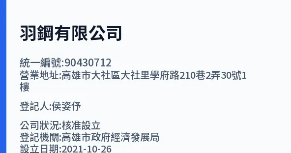 羽鋼有限公司的照片-統編 90430712(高雄市) 公司登記資料與營業項目詳細圖表