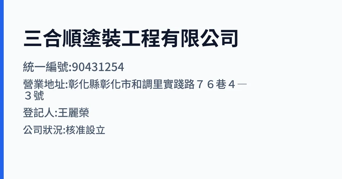 三合順塗裝工程有限公司 - 統編 90431254(雲林縣) 公司登記資料與營業項目詳細圖表