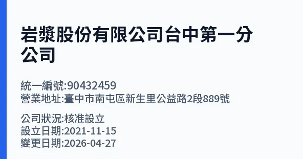 岩漿股份有限公司台中第一分公司的照片-統編 90432459(臺中市) 公司登記資料與營業項目詳細圖表