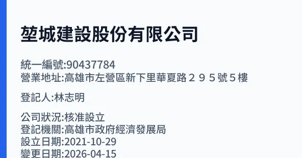 堃城建設股份有限公司的照片-統編 90437784(高雄市) 公司登記資料與營業項目詳細圖表