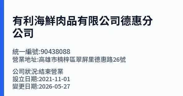 有利海鮮肉品有限公司德惠分公司的照片-統編 90438088(高雄市) 公司登記資料與營業項目詳細圖表