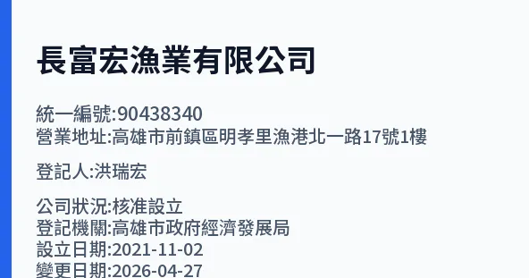 長富宏漁業有限公司的照片-統編 90438340(高雄市) 公司登記資料與營業項目詳細圖表
