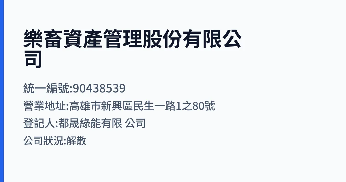 樂畜資產管理股份有限公司 - 統編 90438539(高雄市) 公司登記資料與營業項目詳細圖表