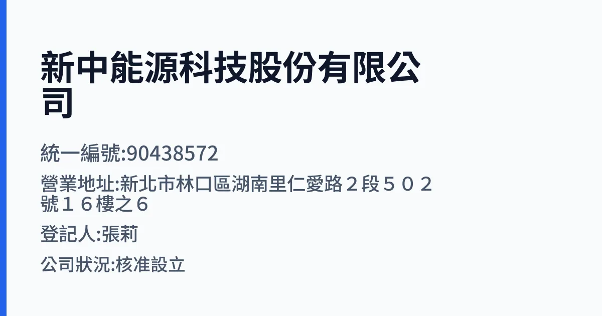 新中能源科技股份有限公司 - 統編 90438572（高雄市） 公司登記資料與營業項目詳細圖表
